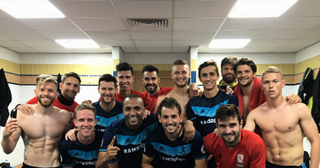 Middlesbroughs Adam Clayton Caught Showing His Ballsies In Dressing Room Victory Photo Ballsie